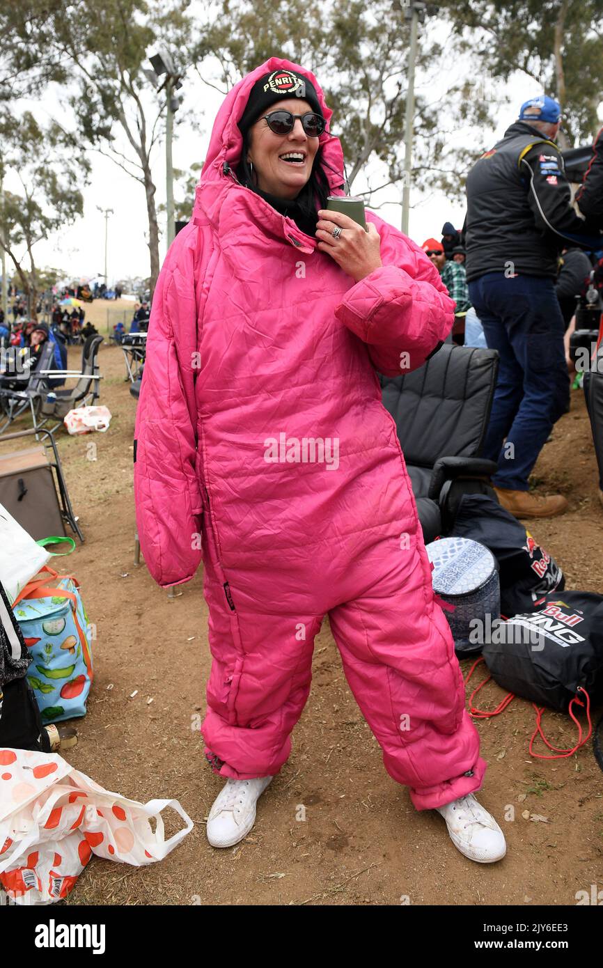 Janie Penny poses for a photograph in a wearable sleeping bag during ...