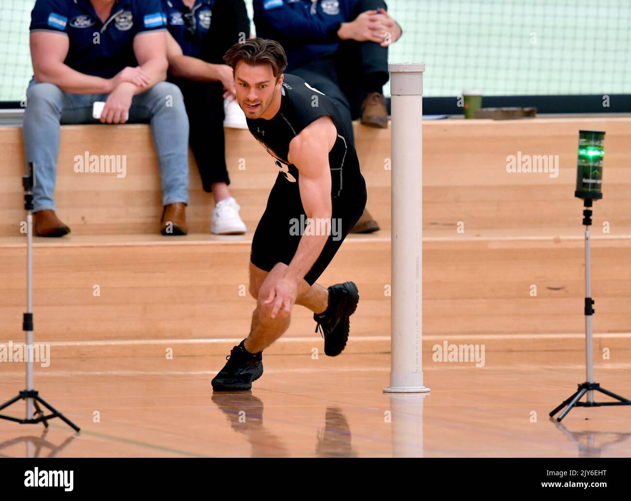 Luke Partington undertakes an agility test during the 2019 NAB AFL ...