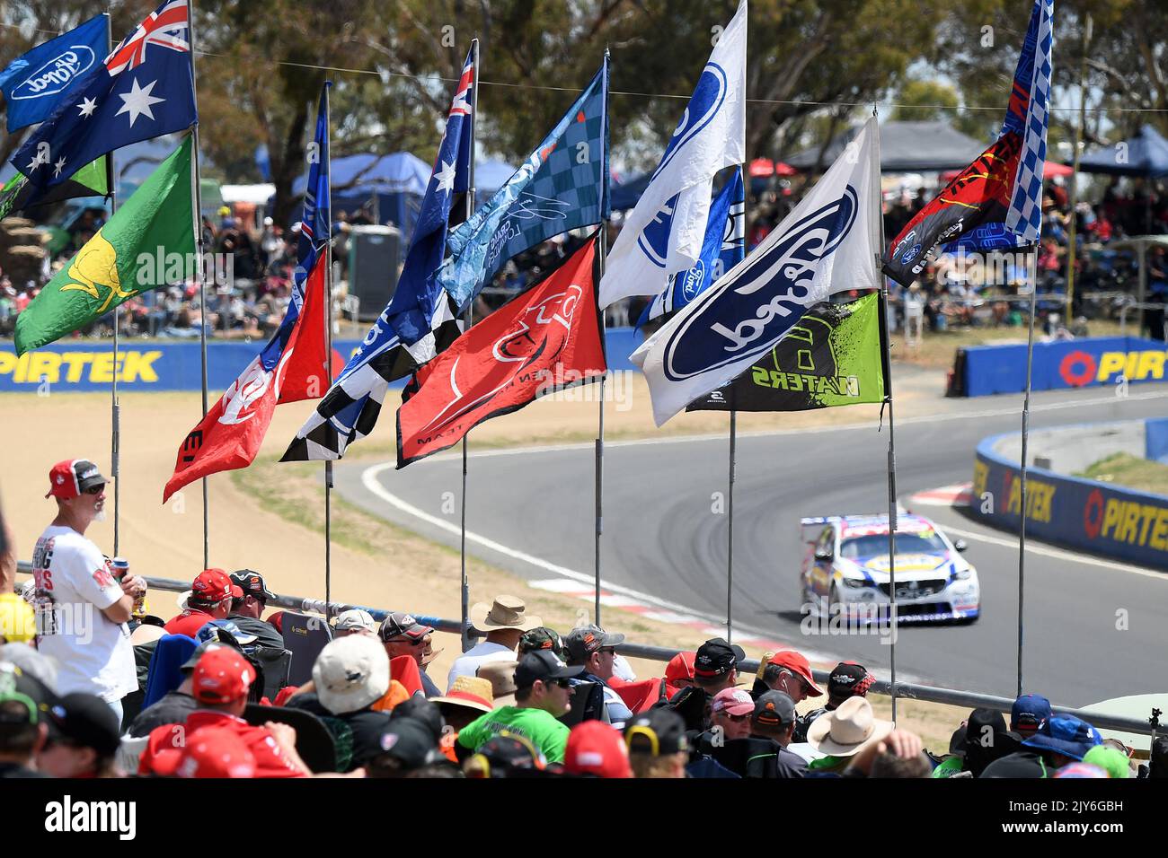Spectators watch on from McPhillamy Park during the 2019 Bathurst 1000 ...