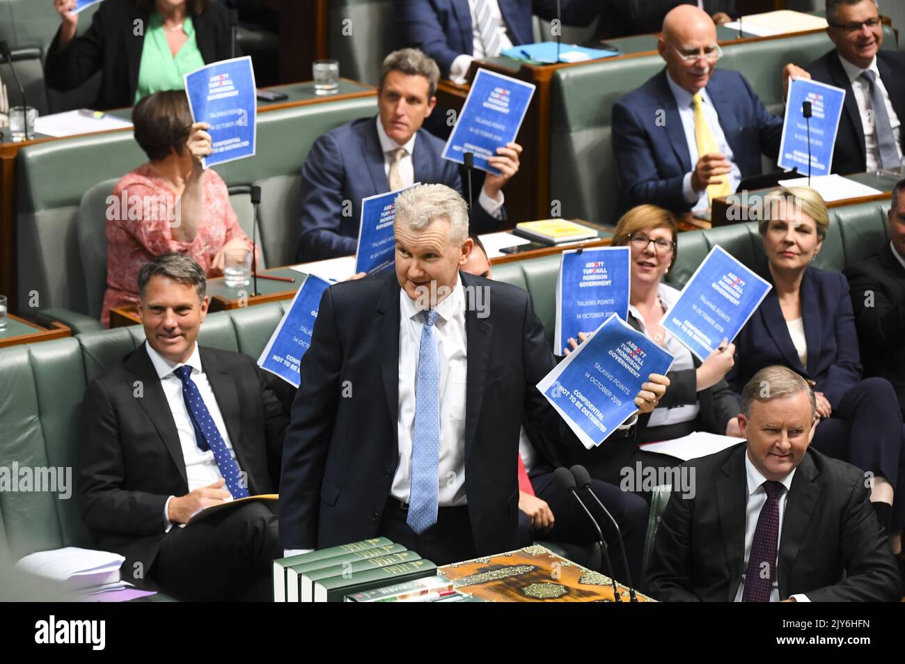 The manager of Opposition business Tony Burke and Labor colleagues hold ...