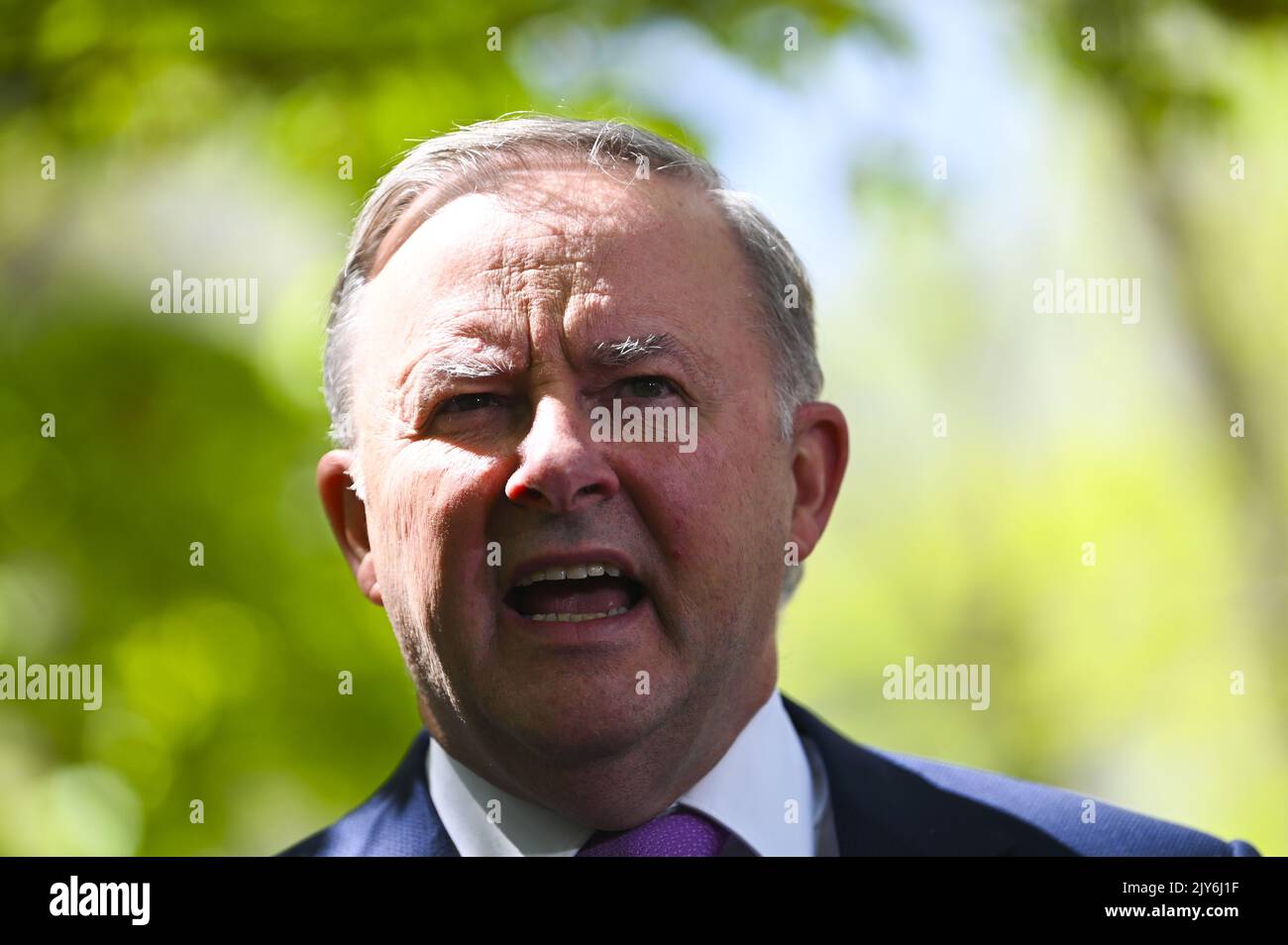 Australian Opposition Leader Anthony Albanese speaks to the media ...