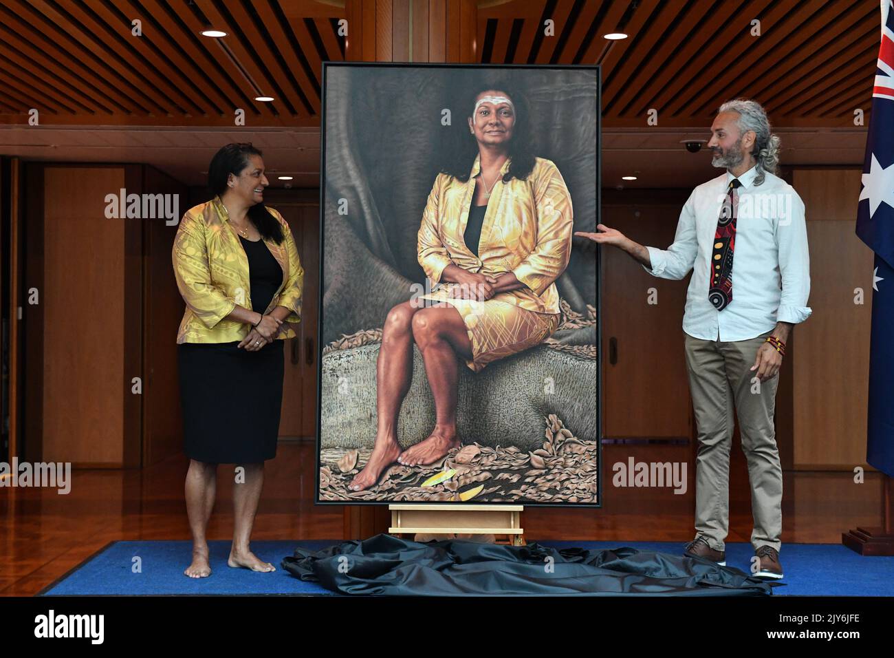 Former Labor senator Nova Peris and her official portrait with ...