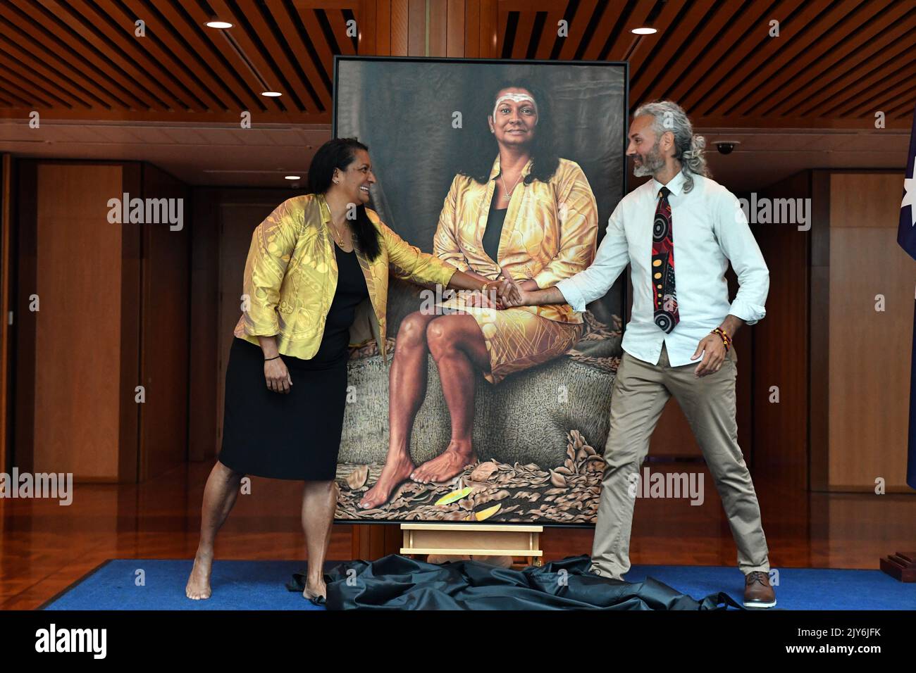 Former Labor senator Nova Peris and her official portrait with ...