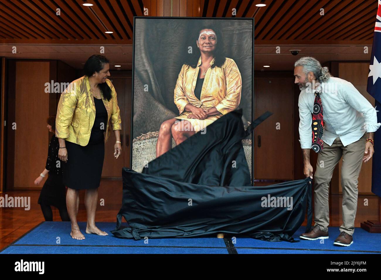 Former Labor senator Nova Peris and her official portrait with ...
