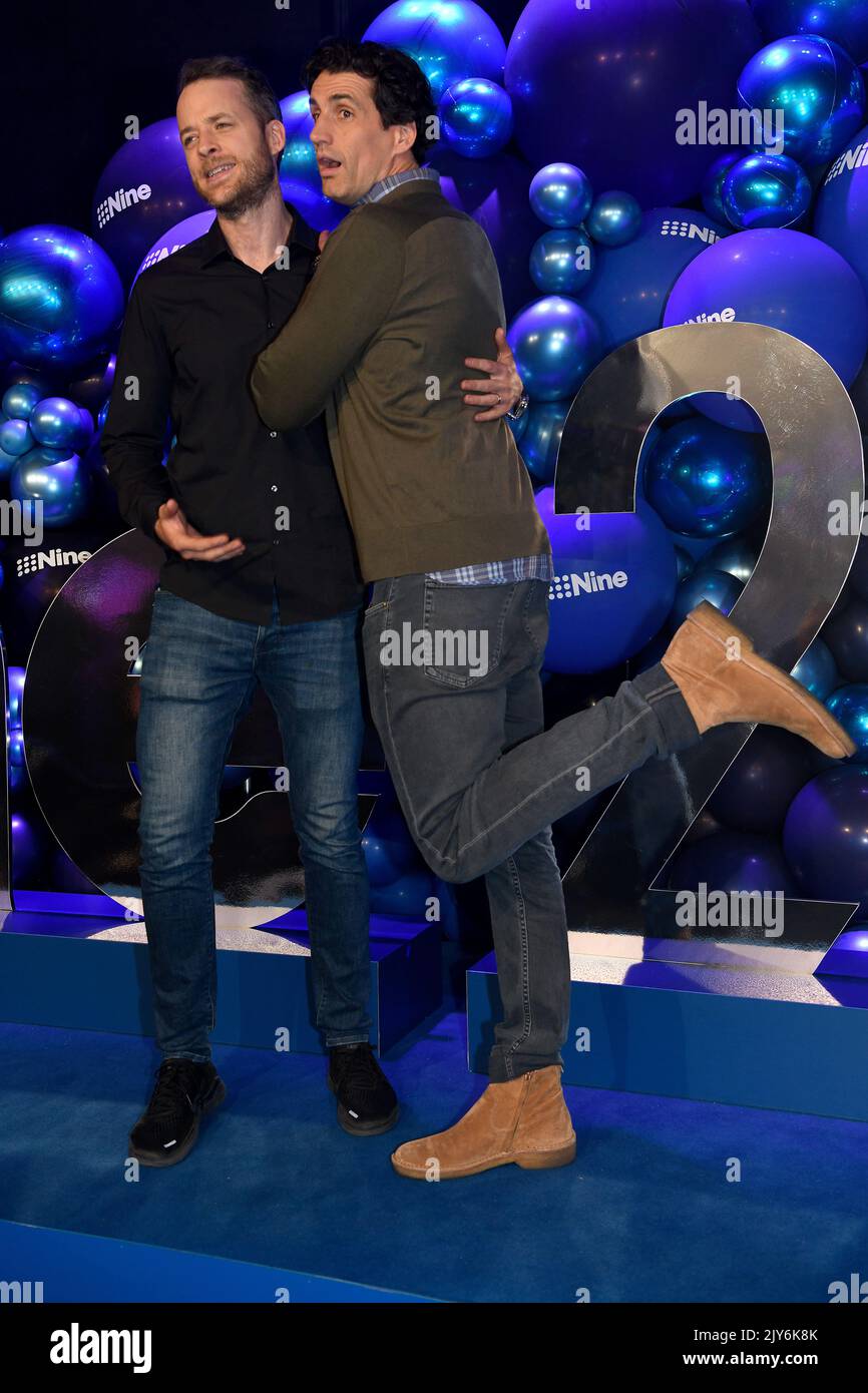 (L-R) Radio and TV personalities Hamish Blake and Andy Lee are seen ...