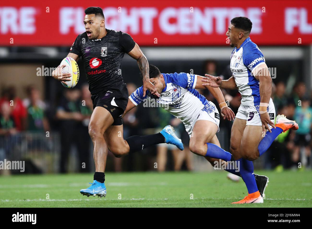 Waqa Blake of Fiji runs the ball in the Men's Pool game between Fiji ...