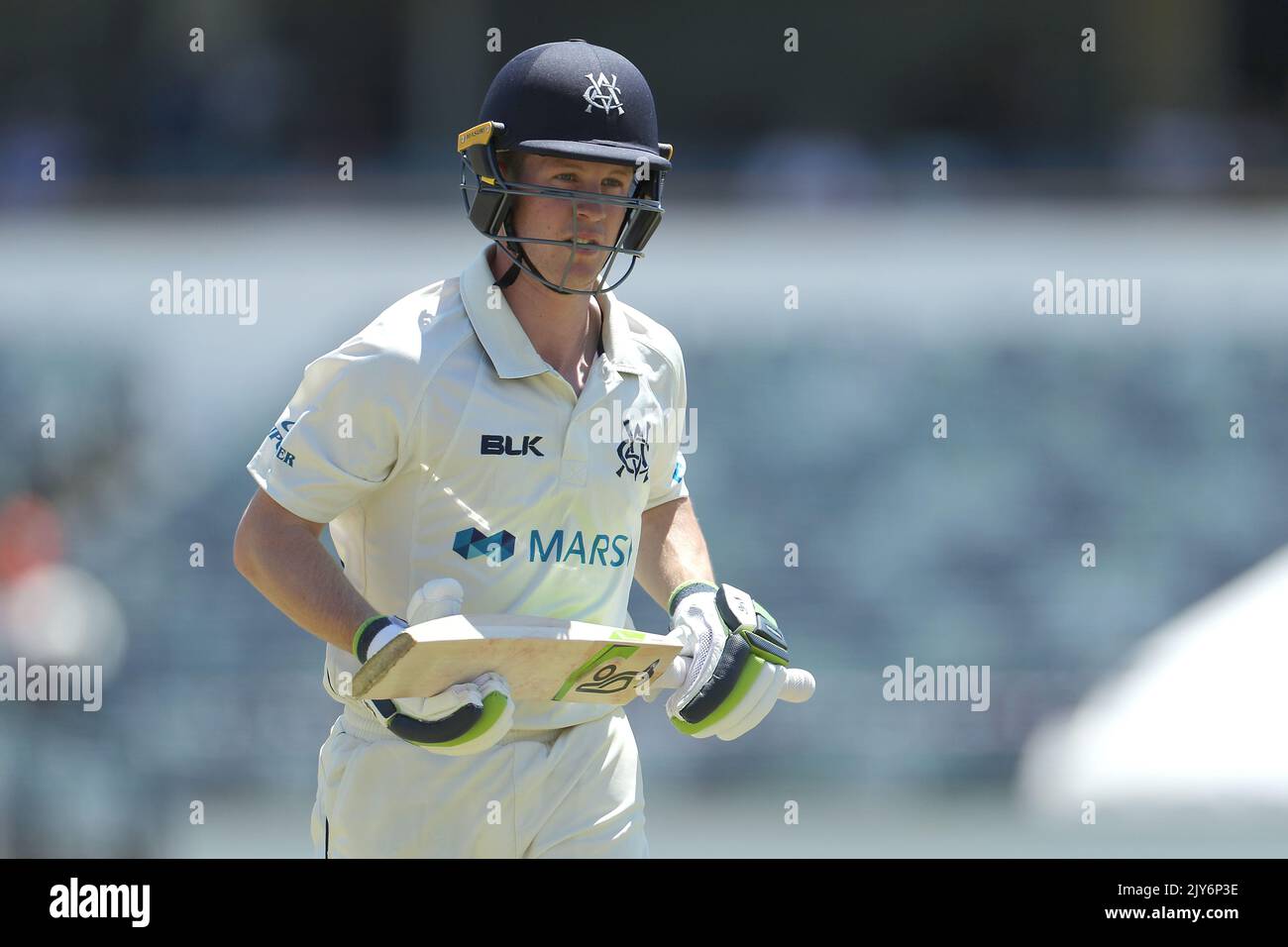 Sam Harper of Victoria leaves the field at the end of the first innings ...