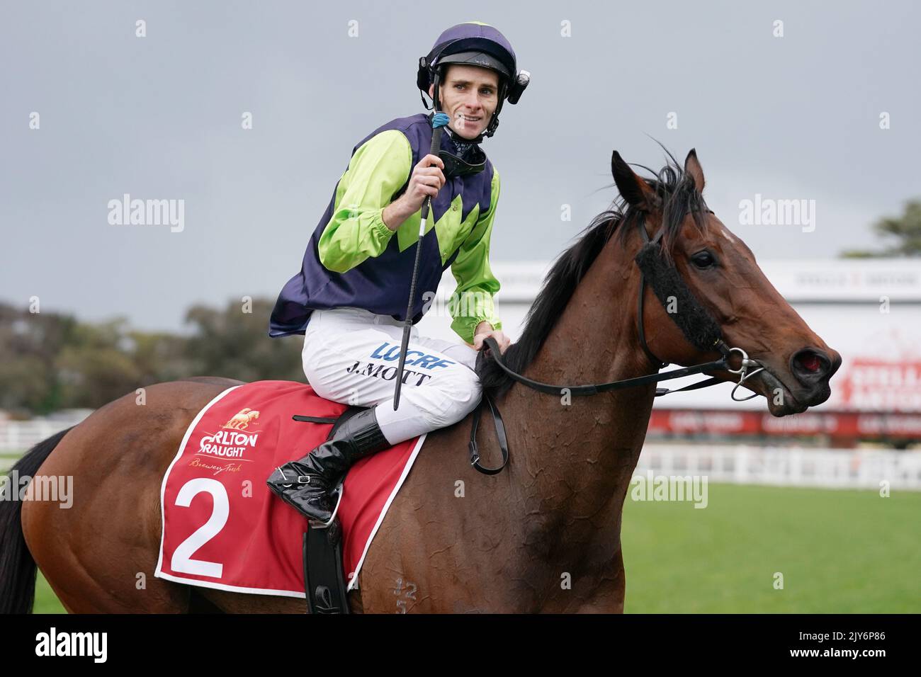 Jockey Jamie Mott returns to scale after riding Humma Humma to victory ...