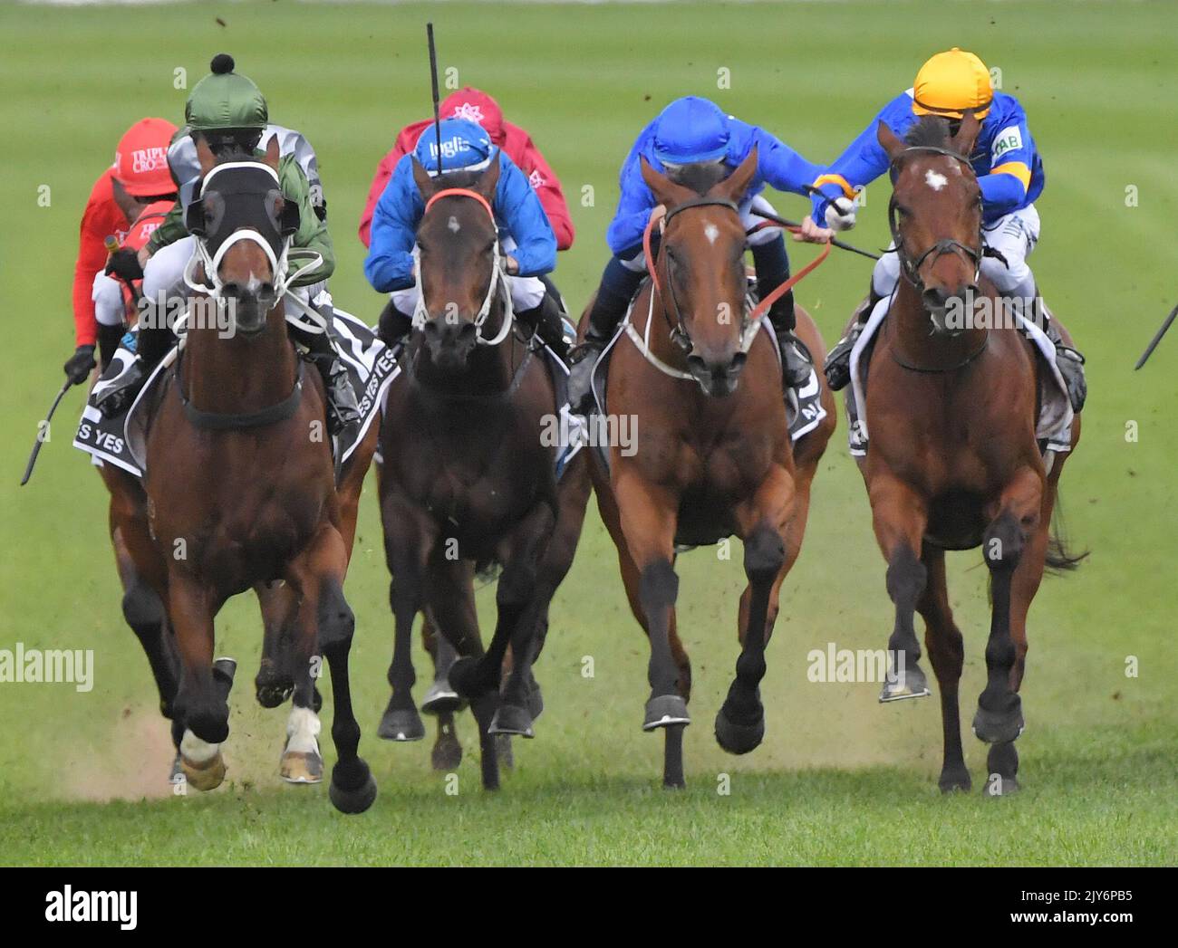 Jockey Nash Rawiller rides Yes Yes Yes to victory in race 7, the TAB ...