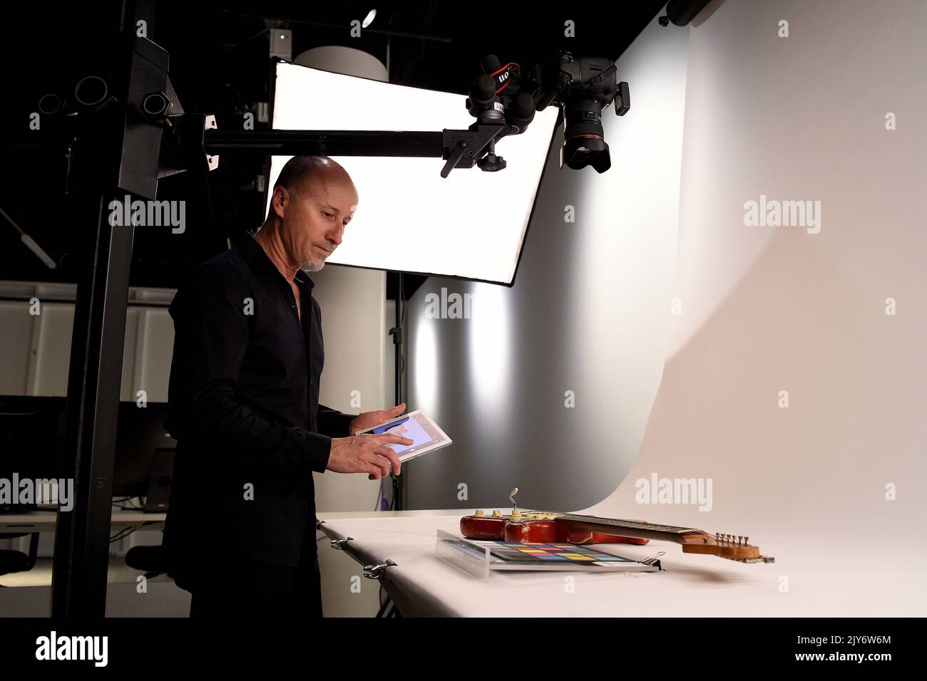 Museum preservation team member is seen during the launch of the ...