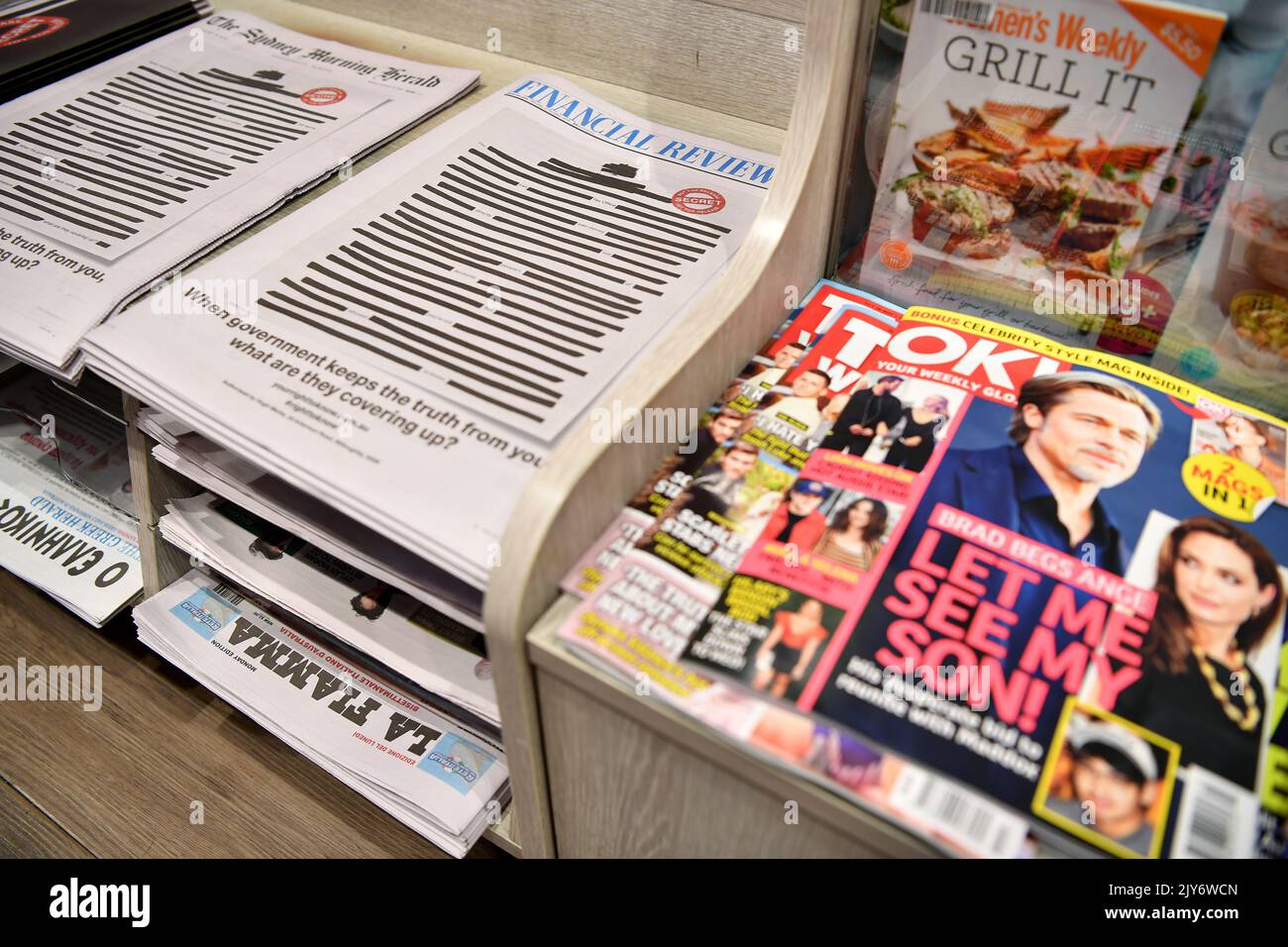 The front page of Australian newspapers featuring a 'Your right to know ...