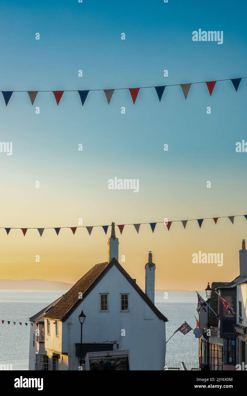Celebration flags during summer events in beautiful coastal town of ...