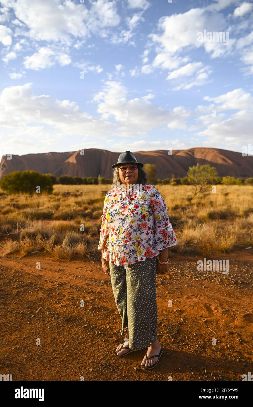 Anagu Aboriginal leader Dorothea Randall poses for photographs at ...