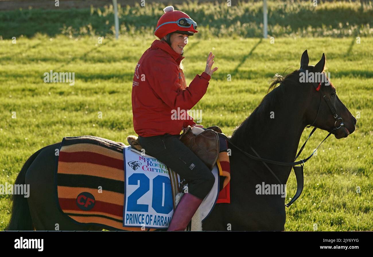 Prince of Arran gallops during a trackwork session at Werribee ...
