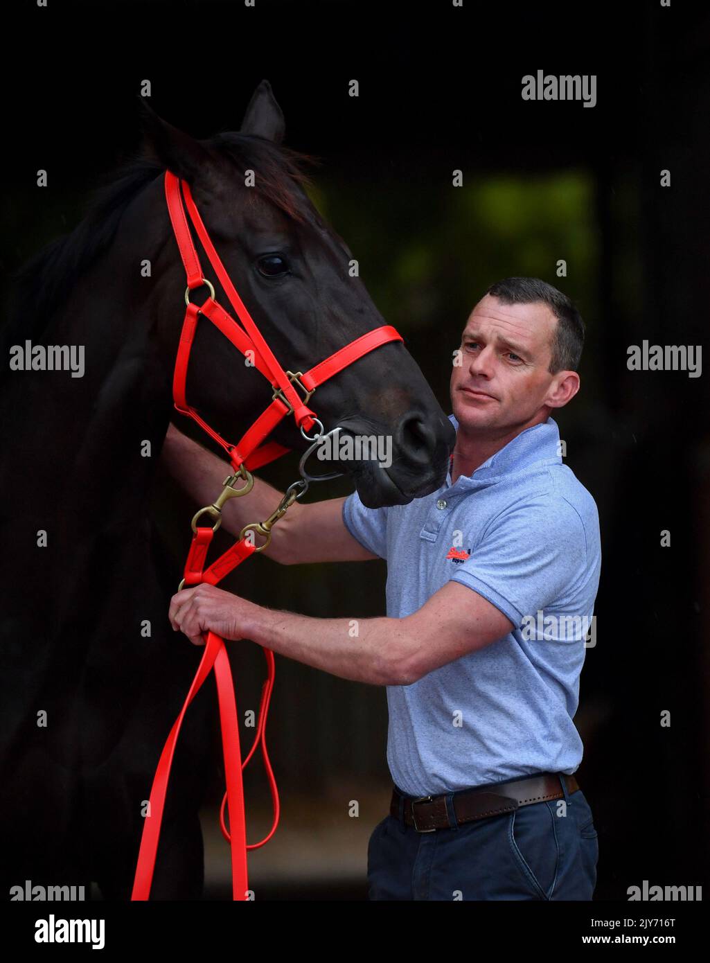 Trainer Adam Trinder poses with Cox Plate contender Mystic Journey ...
