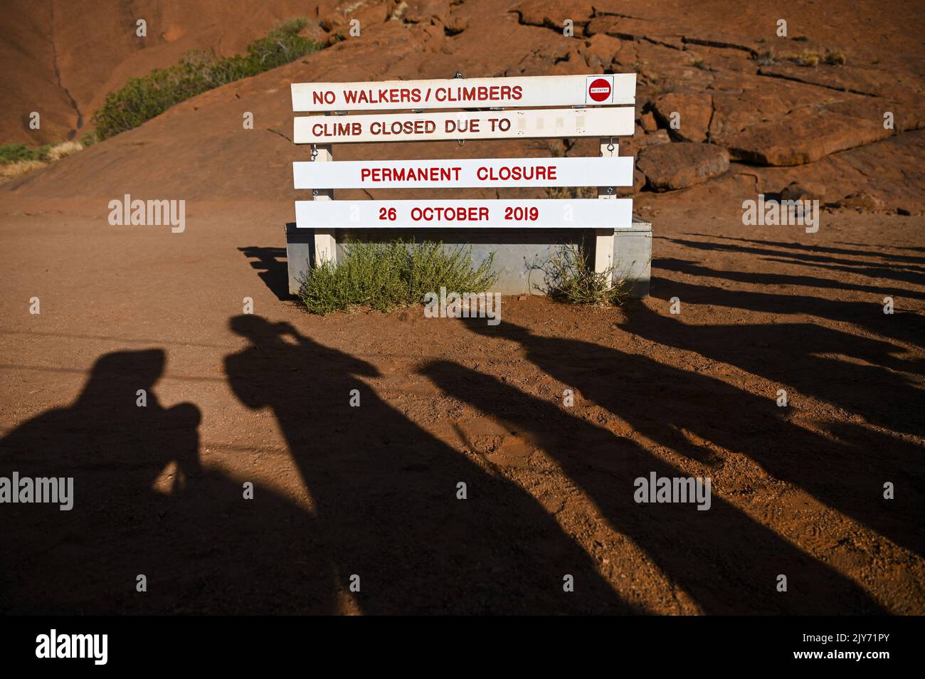 The newly installed sign indicating the permanent closure of the climb ...