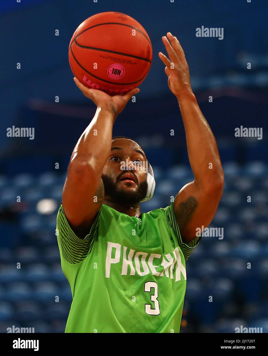 John Roberson of the Phoenix is seen warming up before the Round 4 NBL ...