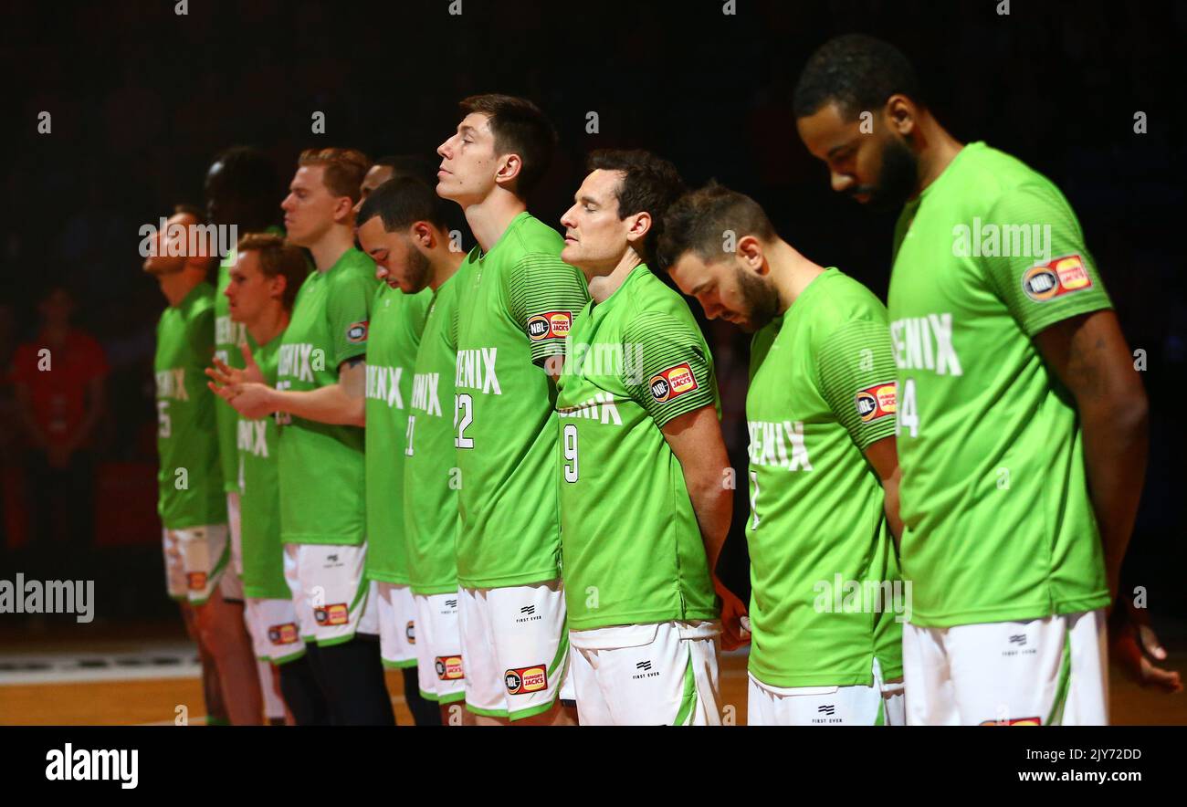 The Phoenix players line up during the national anthem during the Round ...