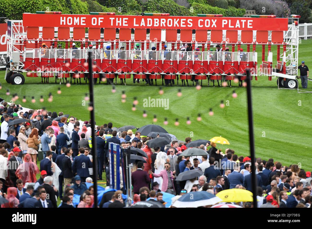 General view of the barriers prior to the start of race 9, the ...