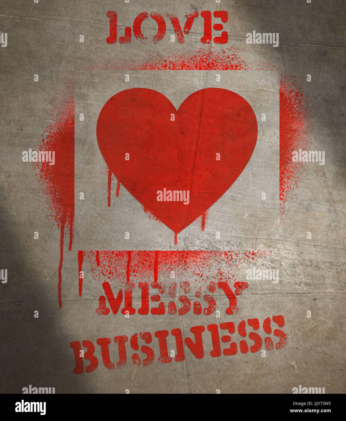 Love is messy business and a red heart is the graffiti message spray ...