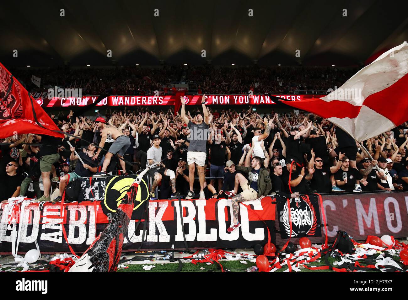 Wanderers fans show their colour during the Round 3 A-League match ...