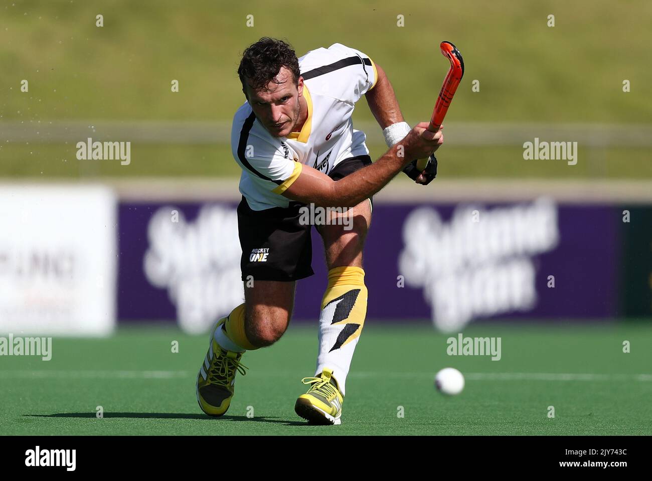 Will Byas of the Thundersticks in action during Round 6 Hockey One Mens ...