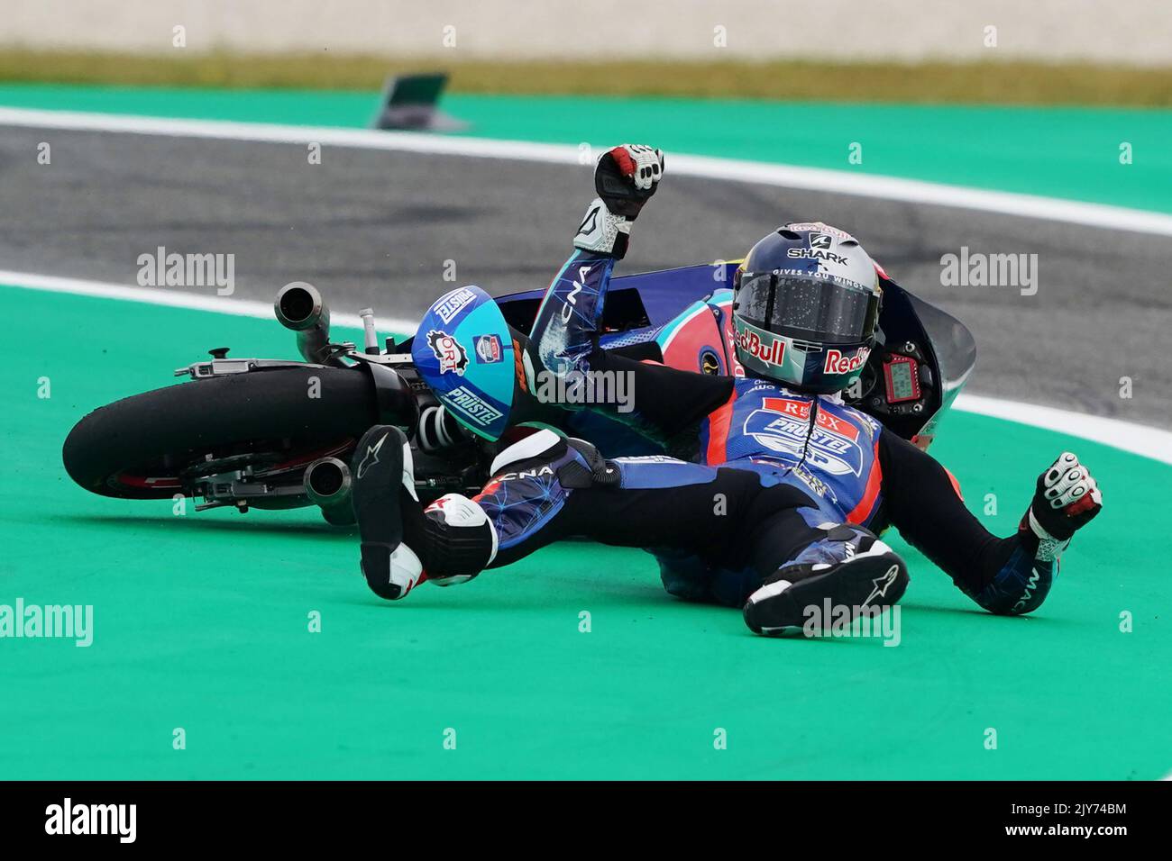Filip Salac of Italy and the Redox PreustelGP team crashes in the Moto ...