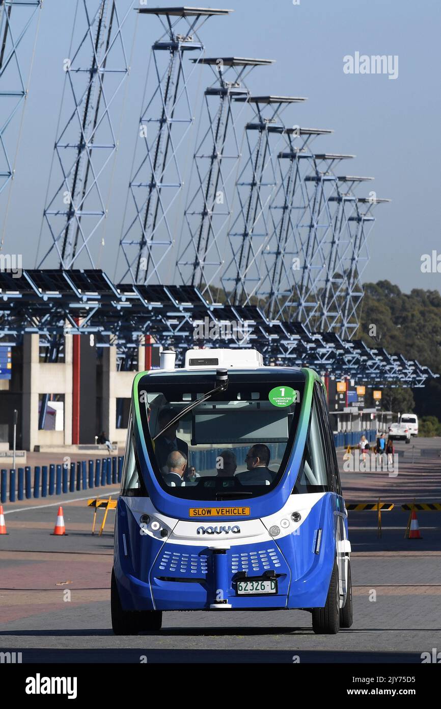 One of two of the new driverless buses being trialled at Sydney Olympic ...