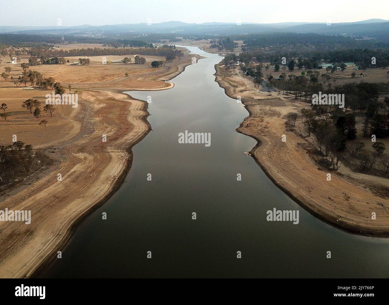 An aerial view of the Storm King Dam near Stanthorpe, Queensland ...
