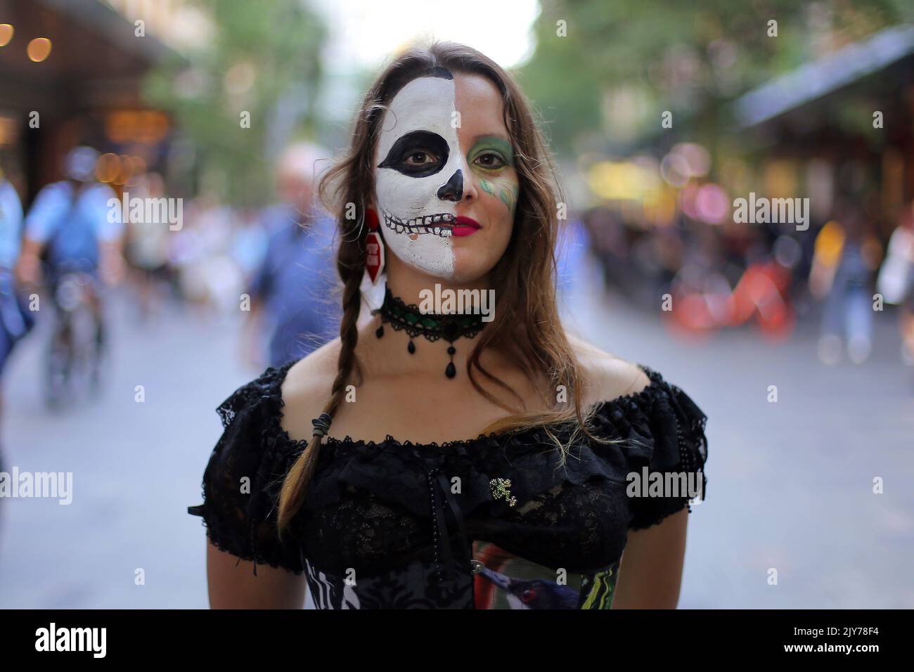 Sarah Caruana poses for a portrait in Halloween costume during an ...