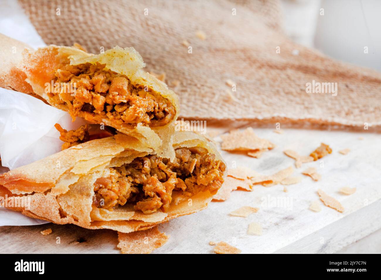 South African chicken Samosas on rustic table Stock Photo - Alamy
