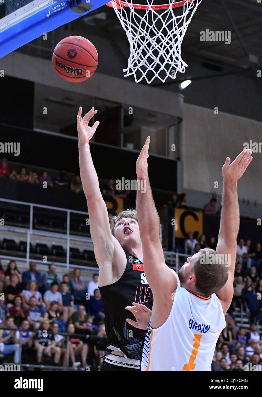 Daniel Grida of the Hawks takes a shot during the Round 5 NBL match ...