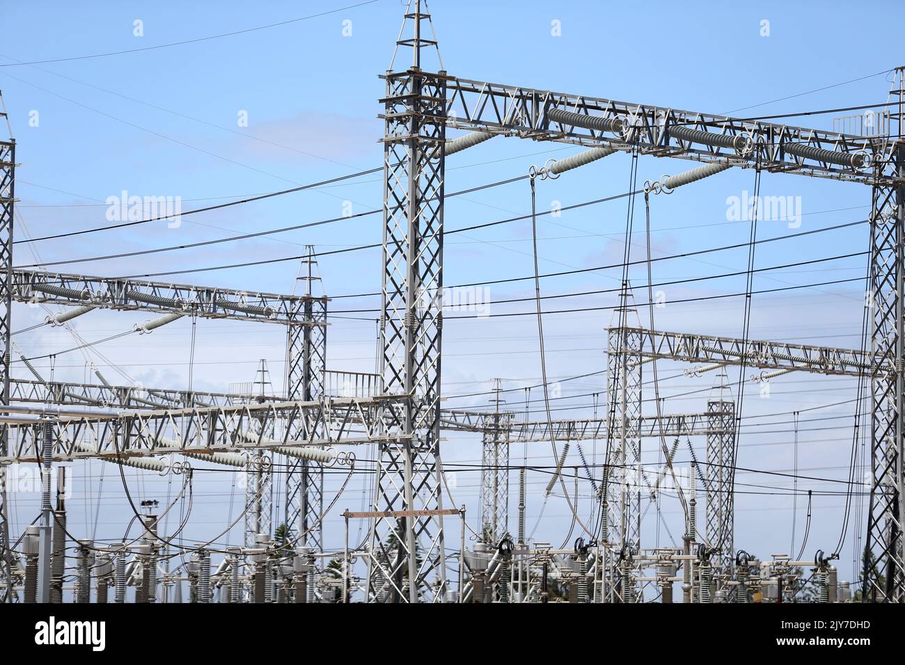 Power lines at the AGL Power Station at Torrens Island in Adelaide ...