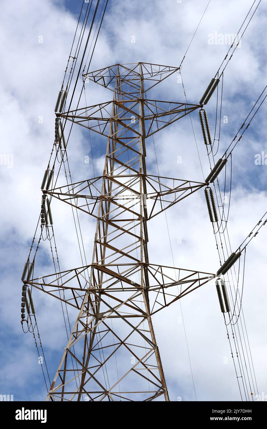 Power lines at the AGL Power Station at Torrens Island in Adelaide ...