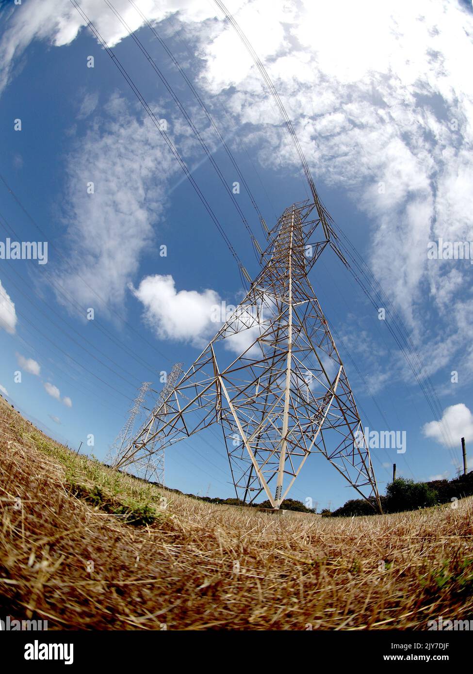 Power lines at the AGL Power Station at Torrens Island in Adelaide ...