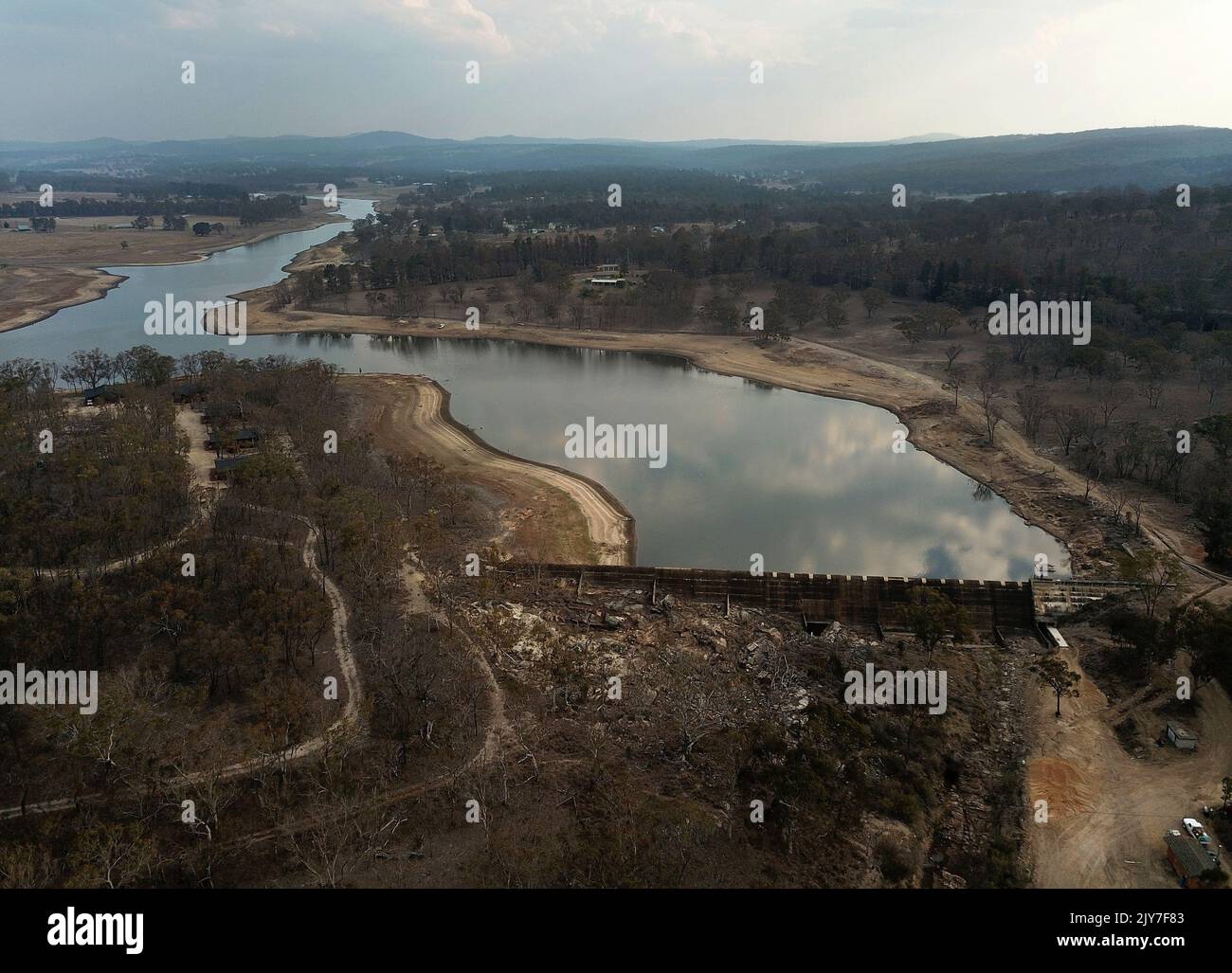 An aerial view of the Storm King Dam near Stanthorpe, Queensland ...