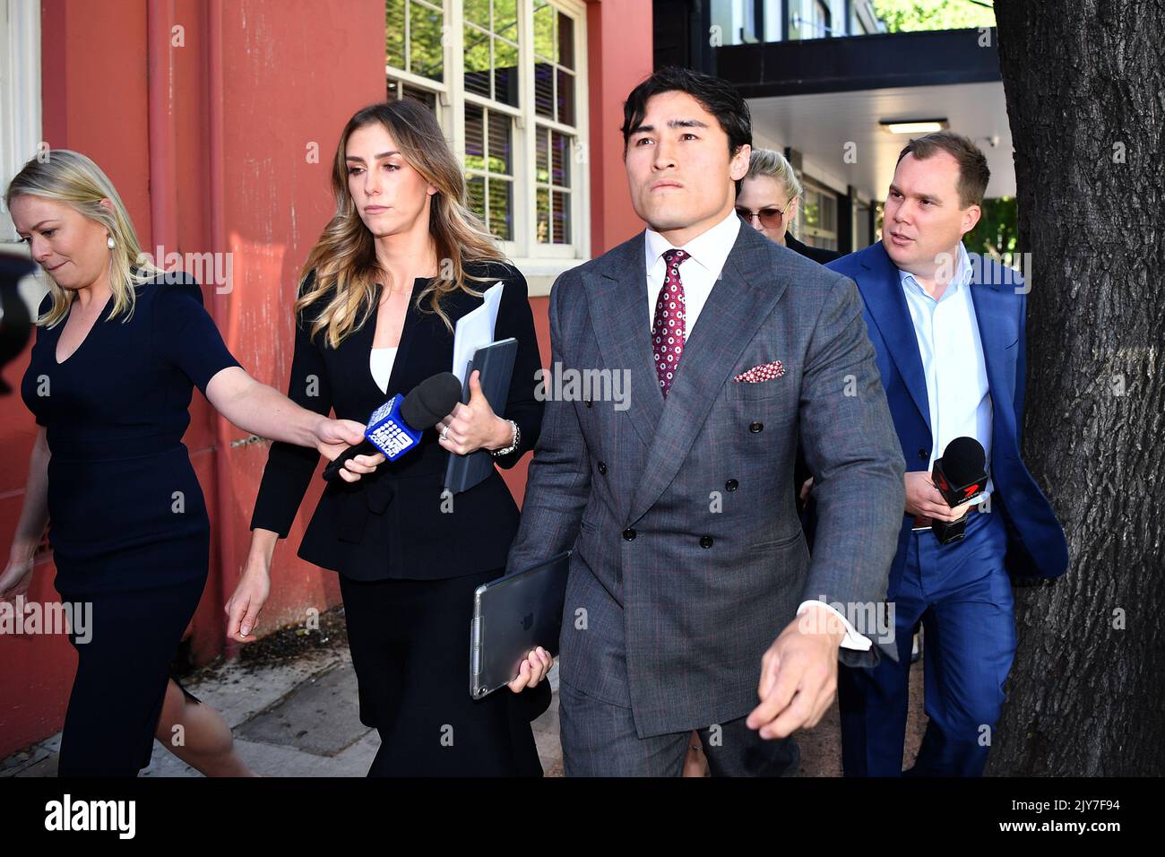 Bryan Wrench (right), lawyer for Sam Burgess, leaves Moss Vale Local ...
