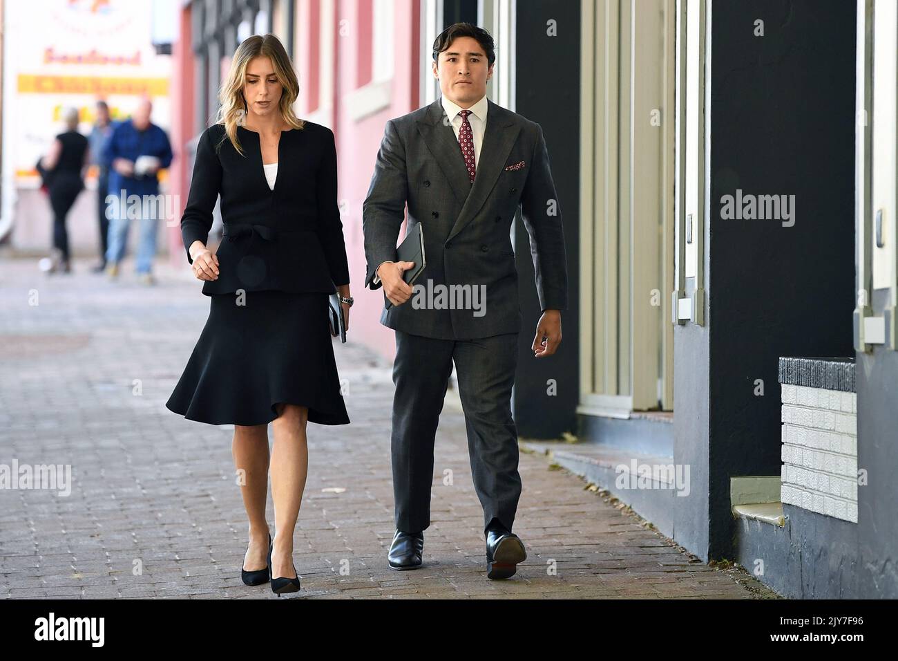 Bryan Wrench (right), lawyer for Sam Burgess, arrives at Moss Vale ...
