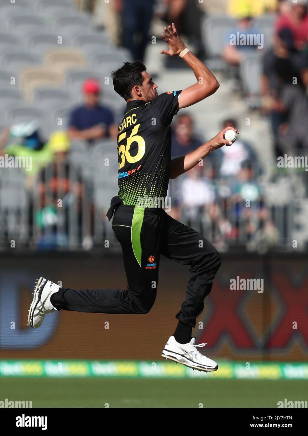Mitchell Starc of Australia bowling during the T20 International ...