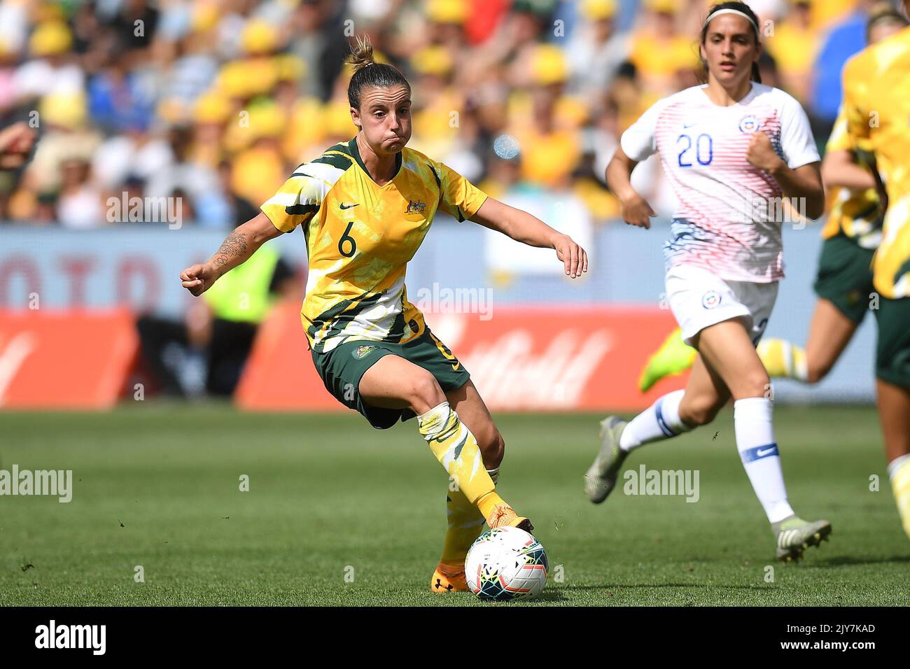 Chloe Logarzo of the Matildas controls the ball during the Women's ...