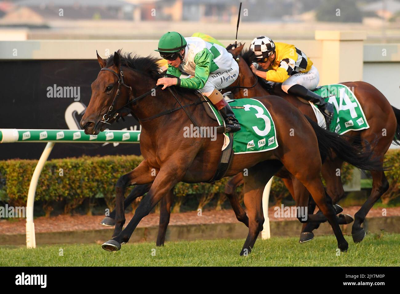Jockey Jim Byrne rides Outback Barbie to victory in race 10, the Keith ...