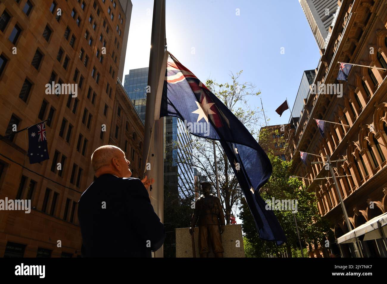 The Australian Flag is raised ahead of a Remembrance Day Service in ...
