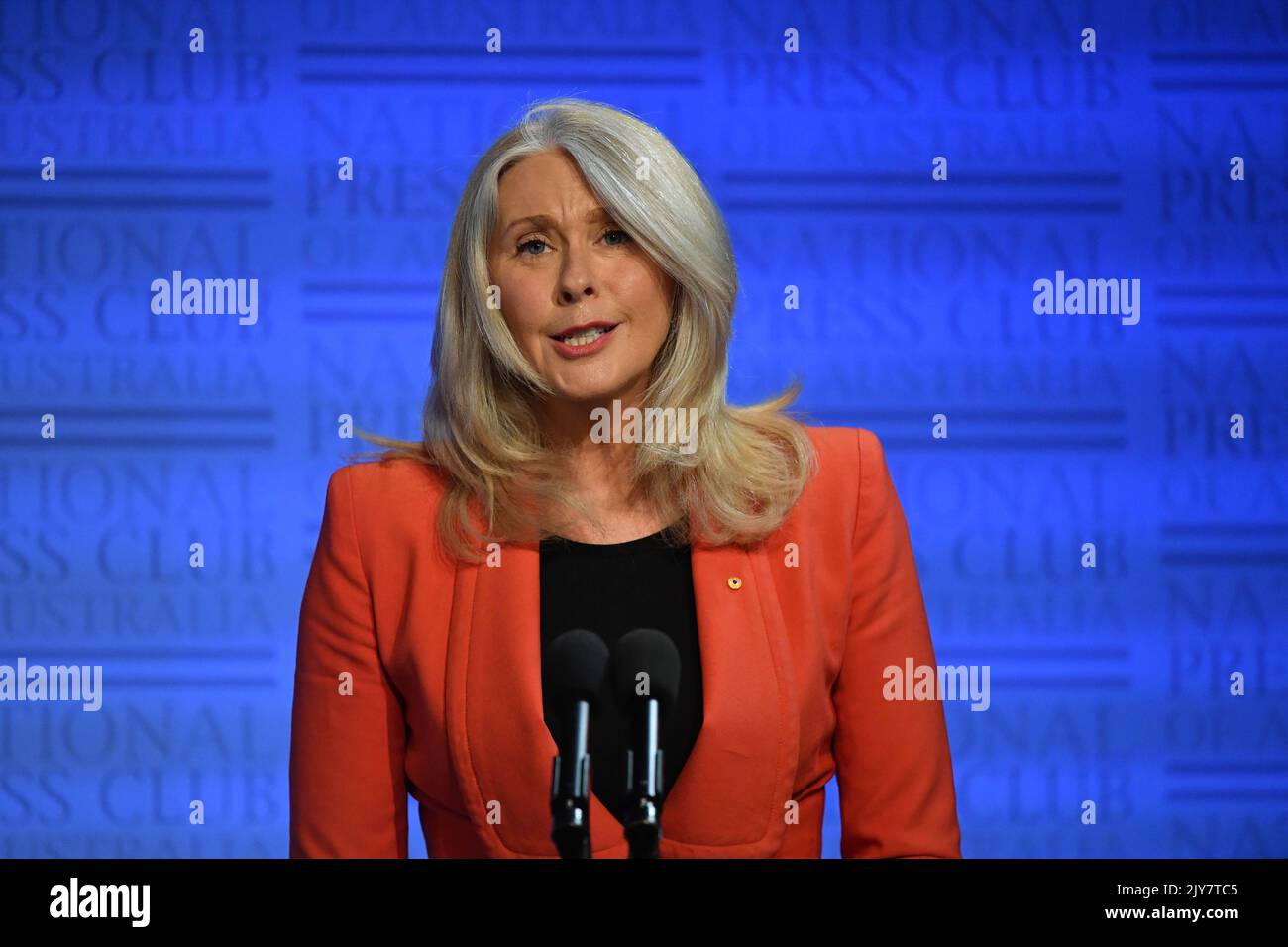 Former journalist Tracey Spicer at the National Press Club in Canberra ...