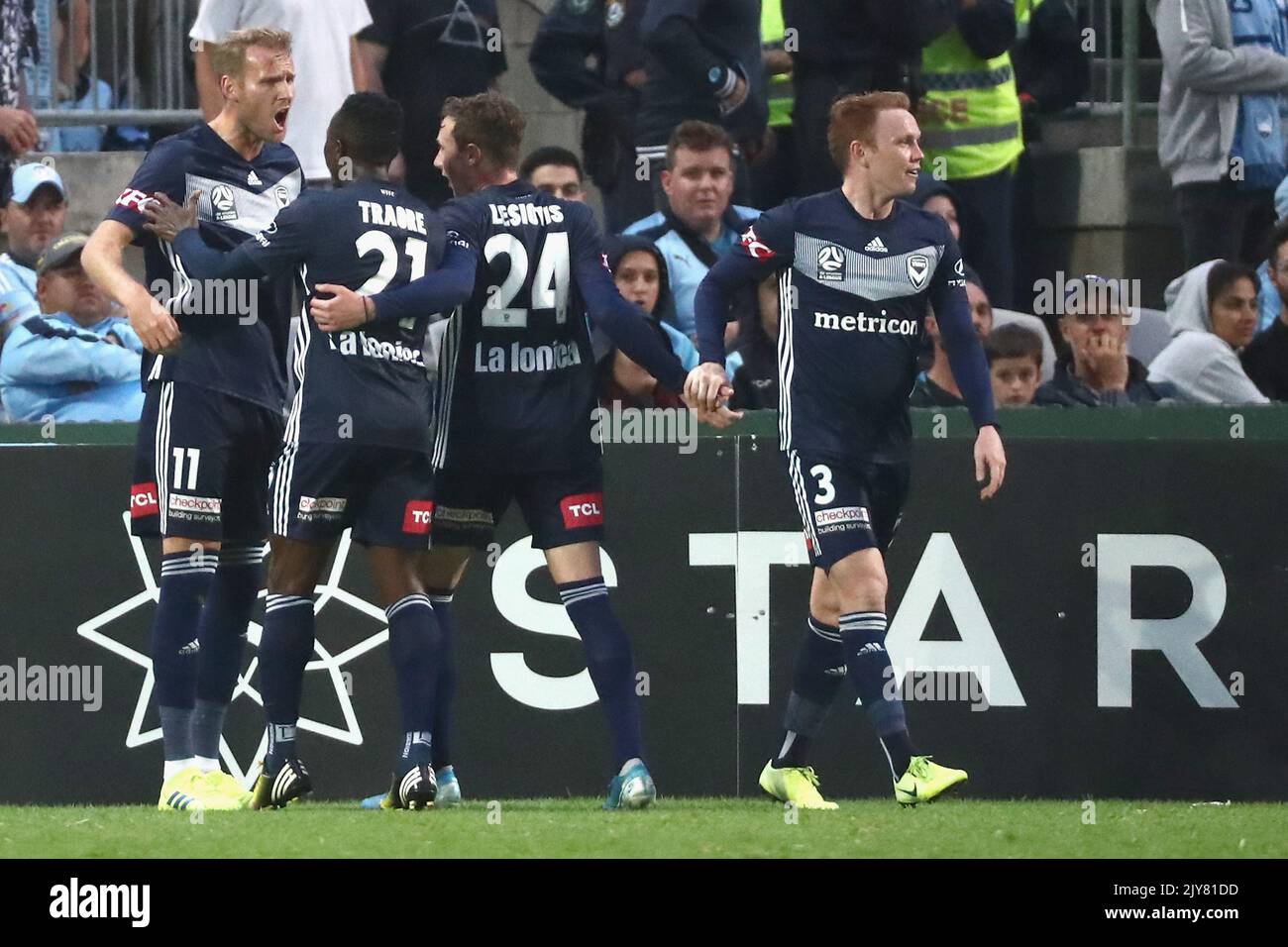 Captain of the Victory Ola Toivonen scores during the Round 6 A-League ...