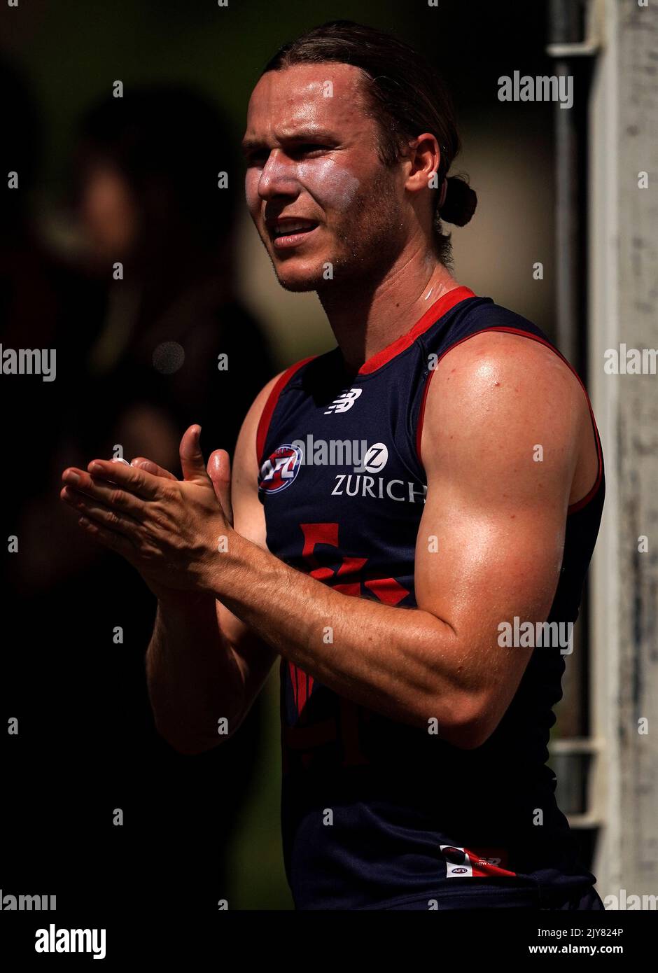 Ed Langdon of Melbourne during a Melbourne Football Club training ...