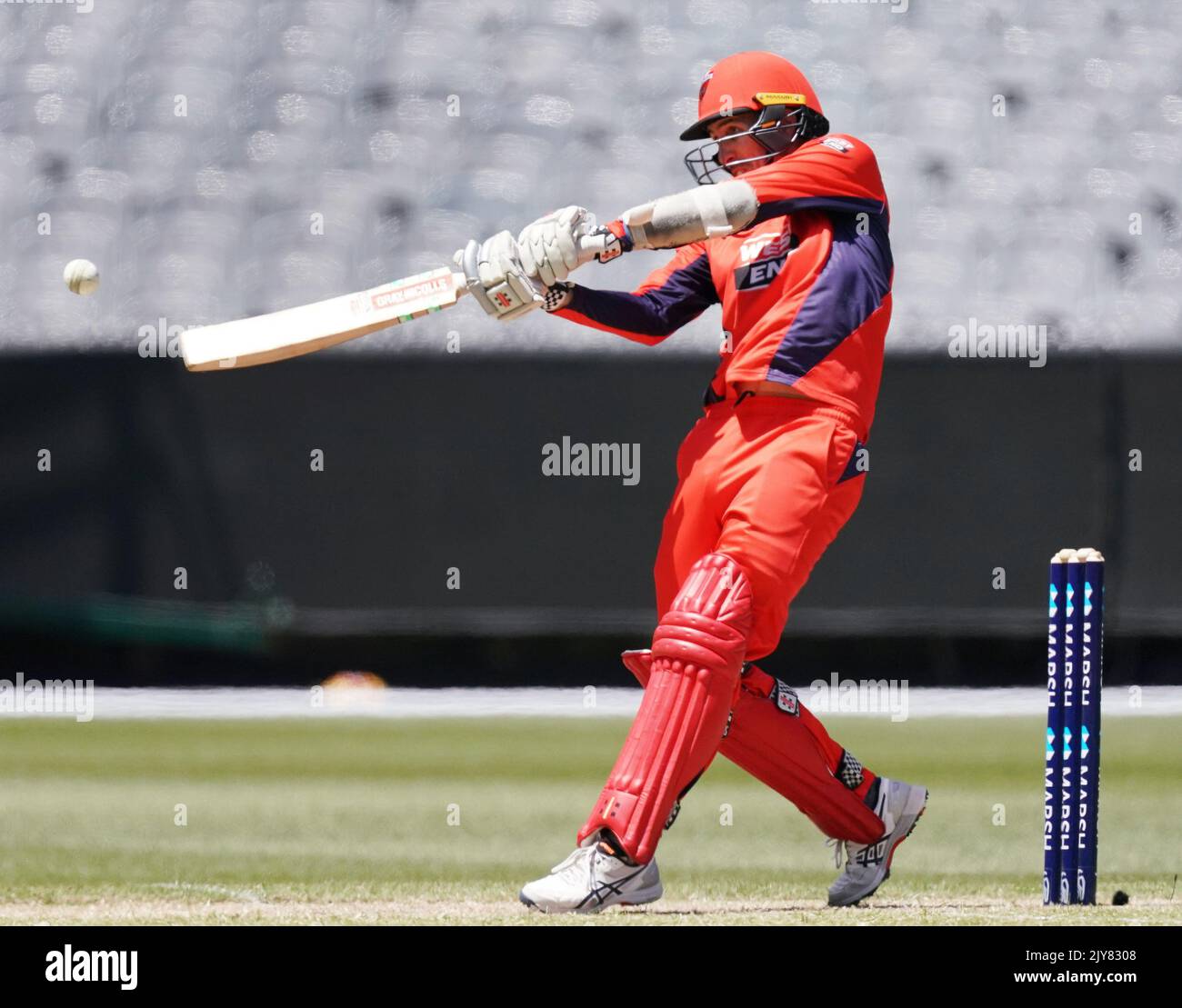 Tom Cooper of South Australia hits a six during the Marsh One Day Cup ...