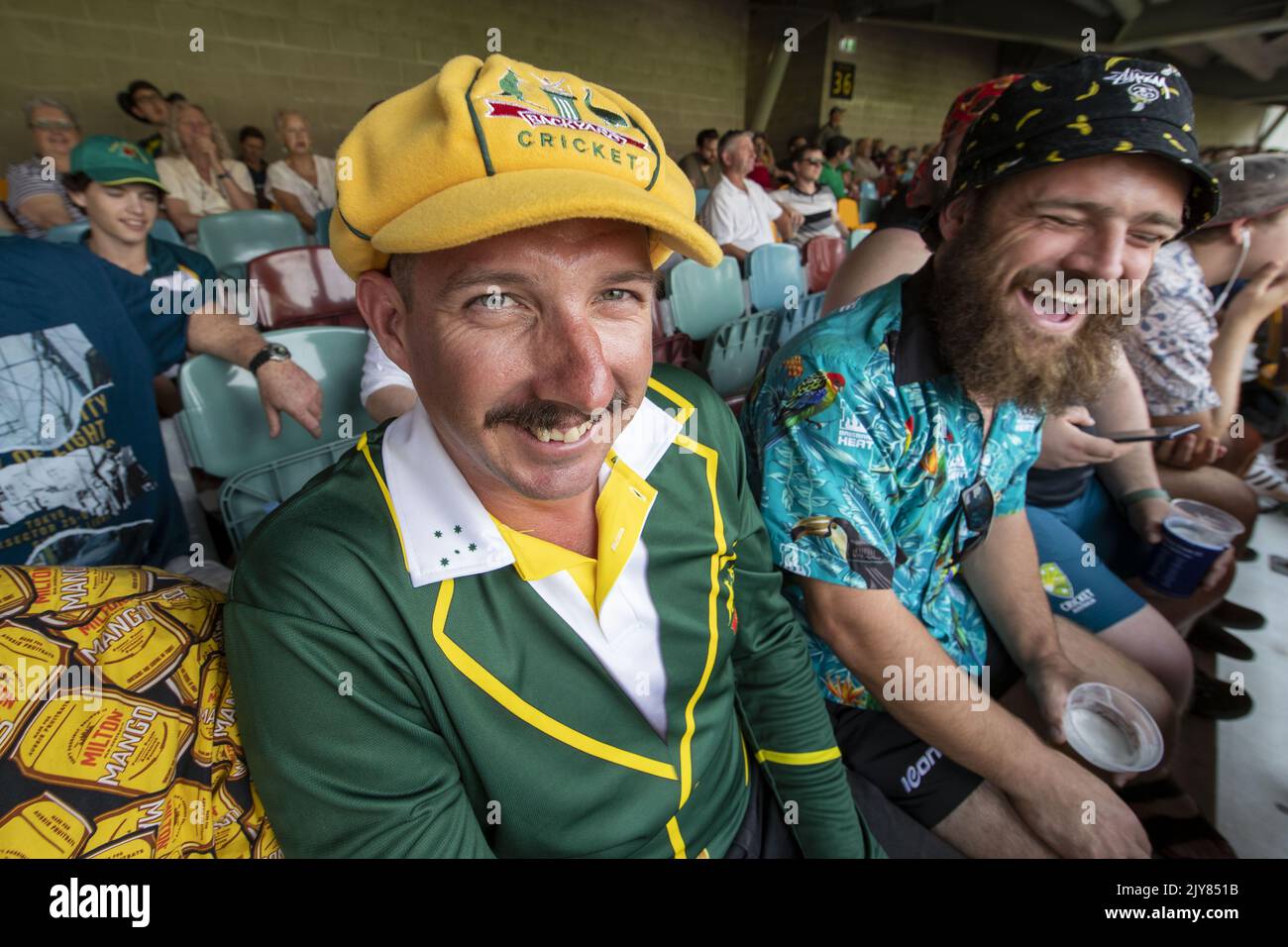 L-R, Cricket fans Tod Bruckner and Cody Adamson during day one of the ...