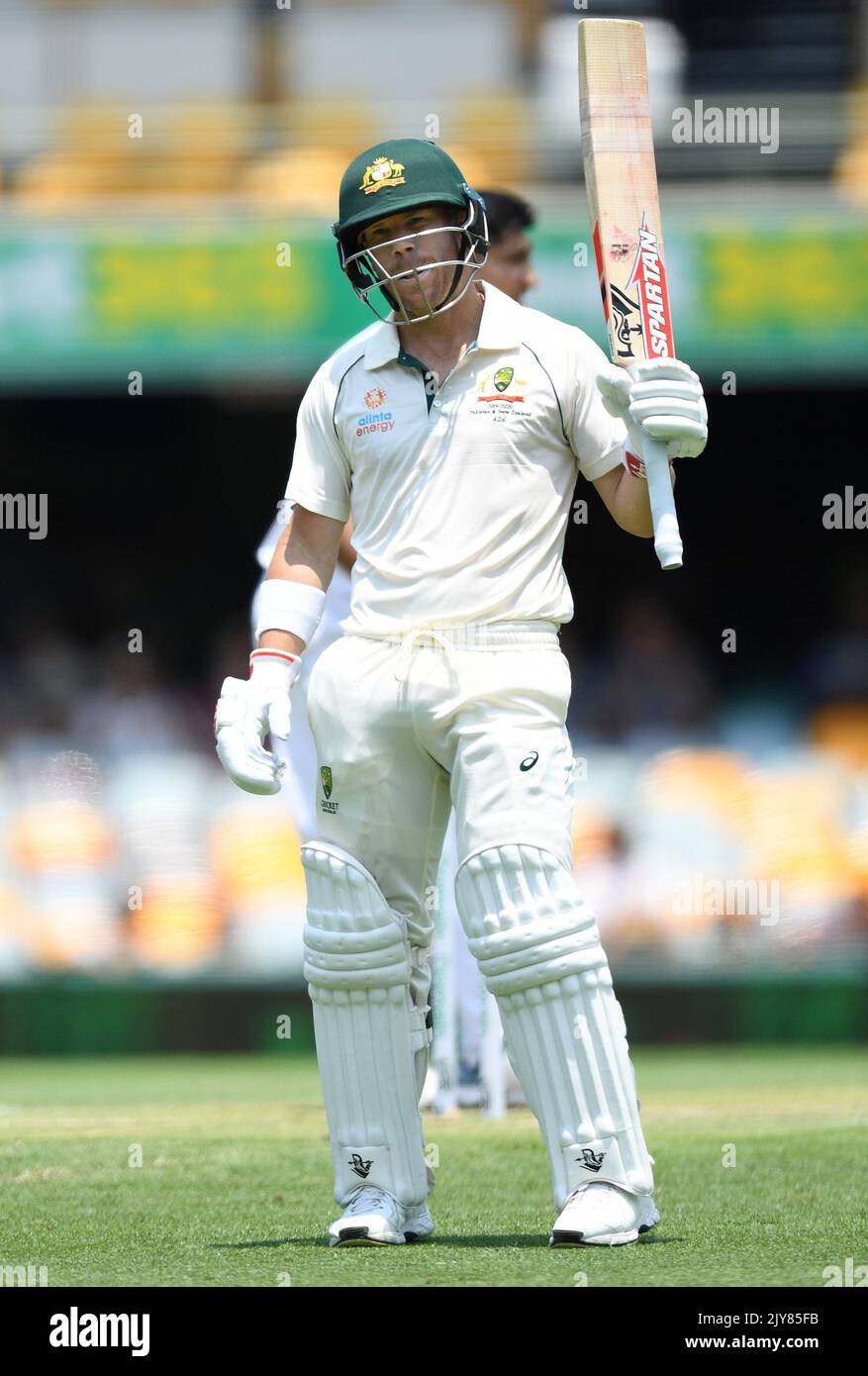 Australian batsman David Warner on reaching his half century on day two ...