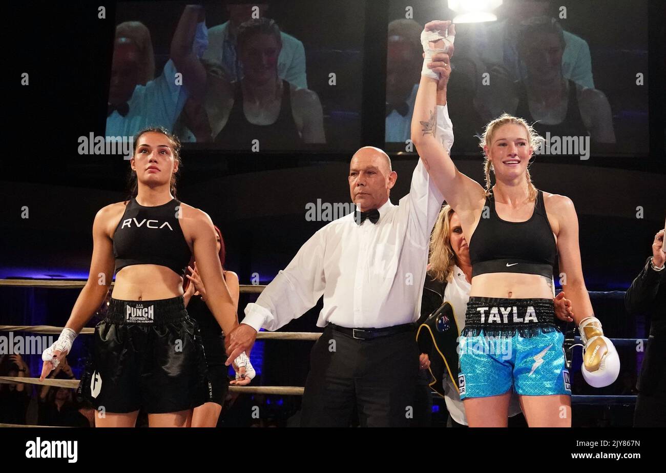 Tayla Harris celebrates after defeating Janay Harding in the Australian ...