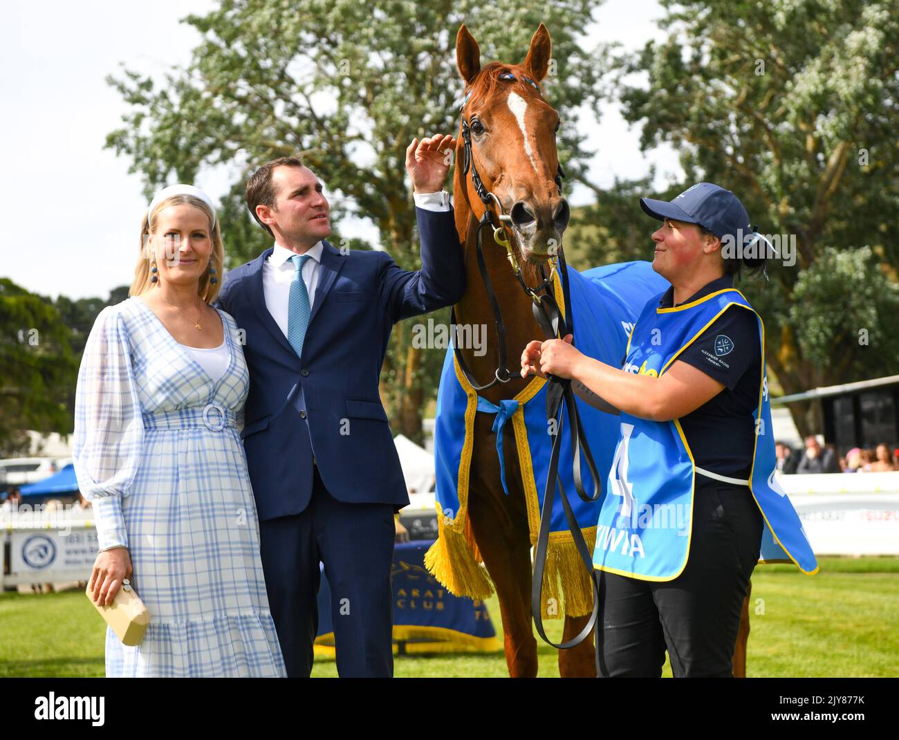 Trainer Archie Alexander and wife Annie pose after Kiwia won race 8 ...